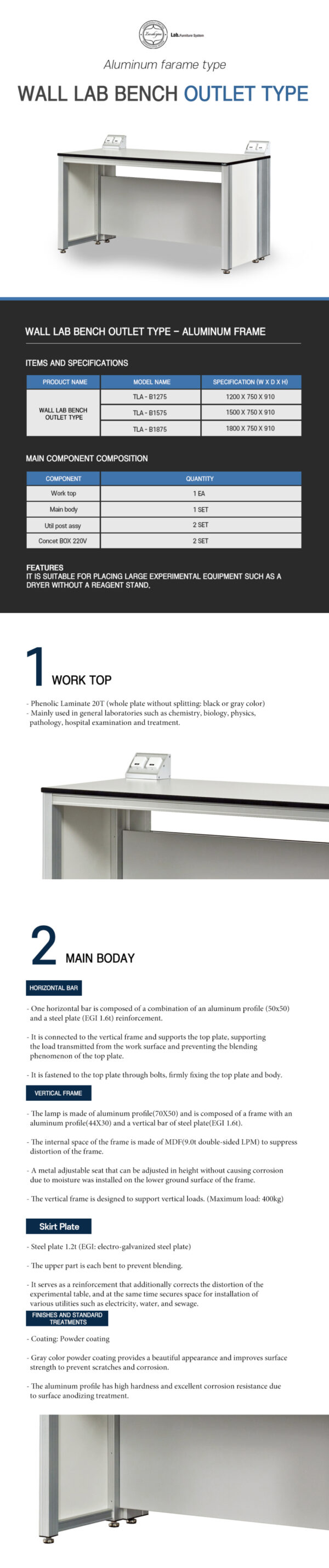 Wall lab bench outlet type (Aluminum) | Luxdezine