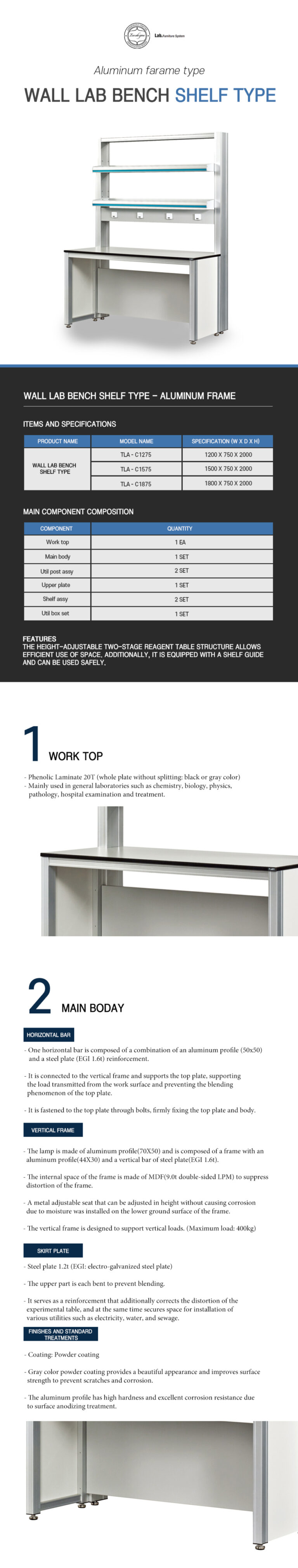 Wall lab bench shelf type (Aluminum) | Luxdezine