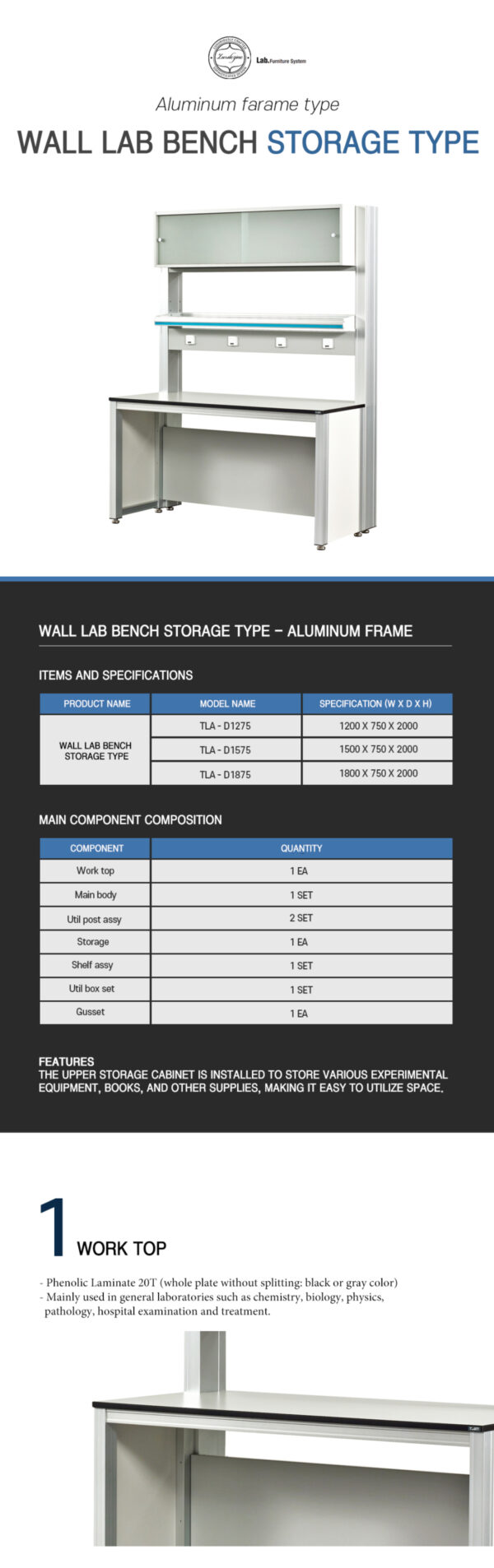 Wall lab bench storage type (Aluminum) | Luxdezine