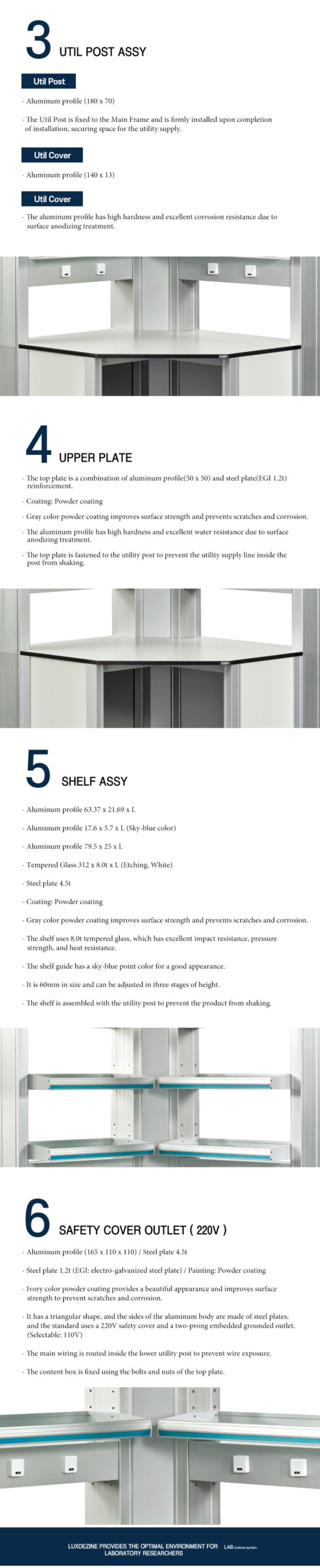 Corner lab bench shelf type (Aluminum) | Luxdezine