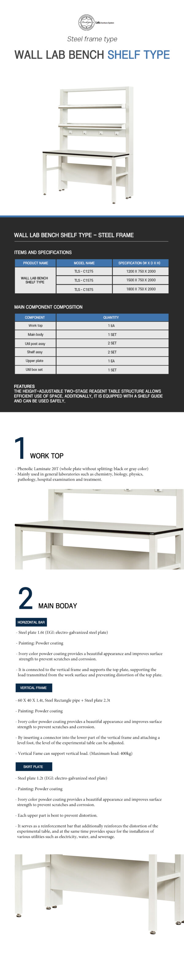 Wall lab bench shelf type (Steel) | Luxdezine